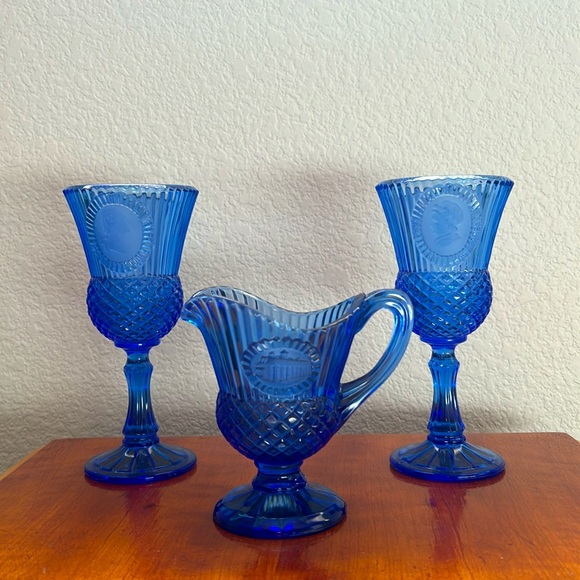 Avon | Dining | Vintage Avon Bicentennial Fostoria 2 Blue Cobalt Water ...